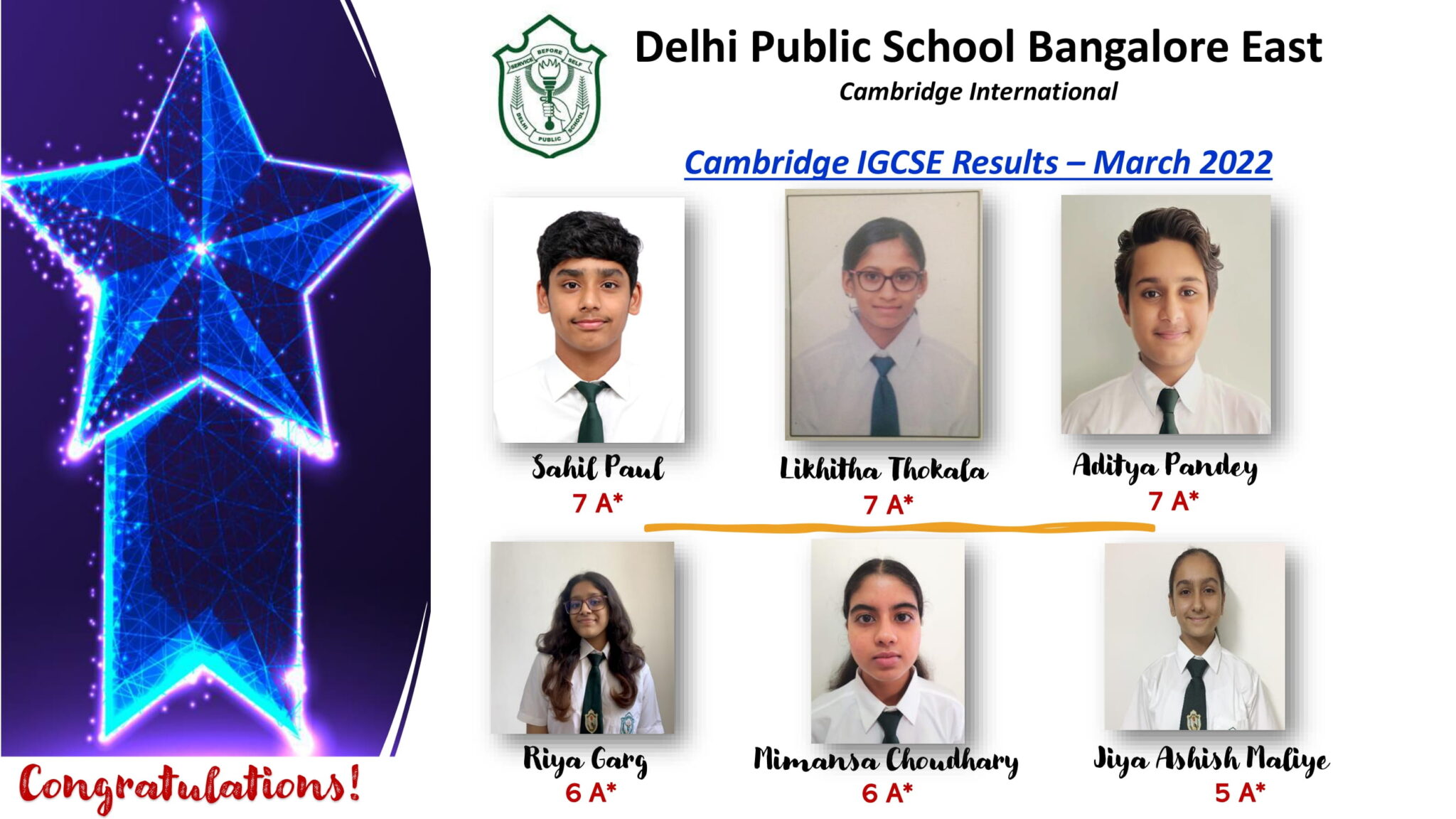CAMBRIDGE IGCSE BOARD EXAM MARCH 2021-22 RESULTS - DPS BANGALORE